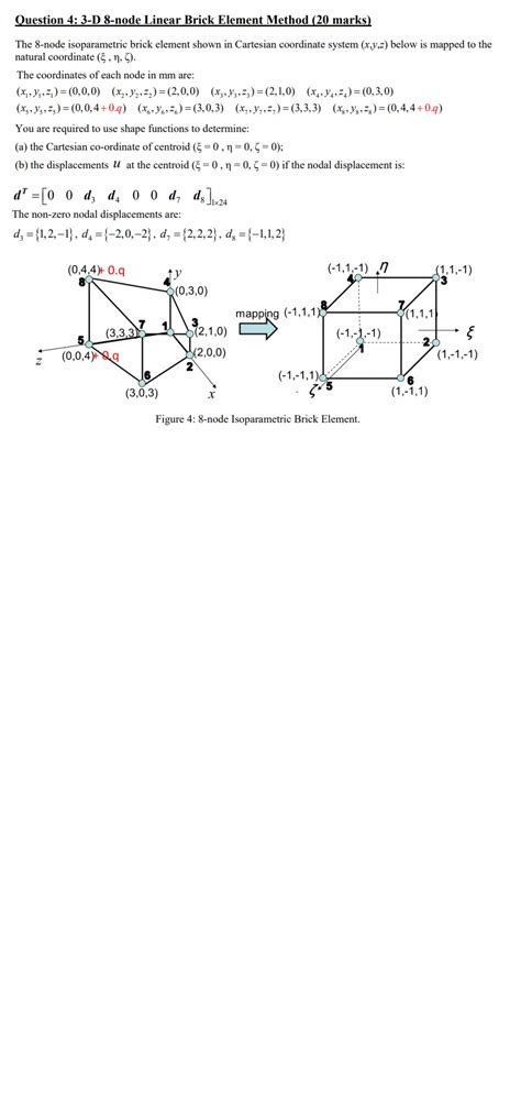Solved Question 4 3 D 8 Node Linear Brick Element Method