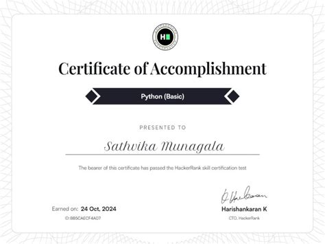 Sathvika Reddy Munagala On Linkedin Python Certification Hackerrank