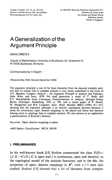 Pdf A Generalization Of The Argument Principle