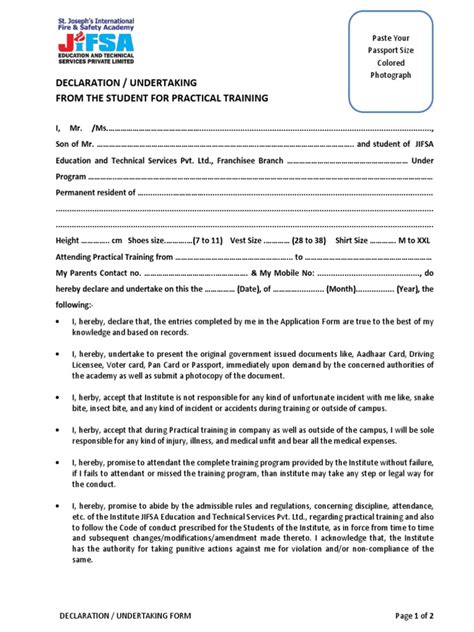 Practical Training Declaration Form Download Free Pdf Justice