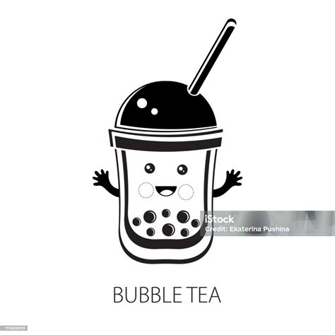 귀여운 가와이이 캐릭터 블랙 타피오카 진주 버블 티 공 타피오카 또는 보바의 만화 벡터 그림입니다 보바 차 밀크 티 대만 음료 손으로 그린 낙서 흑백 아시아 제품 0명에