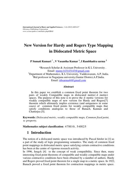 Pdf New Version For Hardy And Rogers Type Mapping In Dislocated Metric Space