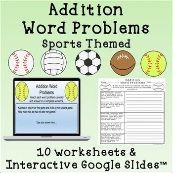 Addition Word Problems Worksheets Google Slides Sports Themed