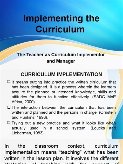 implementing the curriculum pdf curriculum teachers