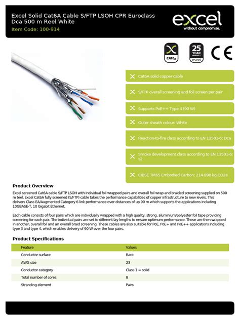 Excel Cat 6a Sf Utp Cable 100 914 Pdf Materials Electricity