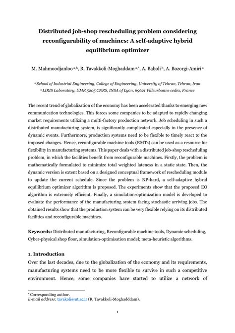 Pdf Distributed Job Shop Rescheduling Problem Considering