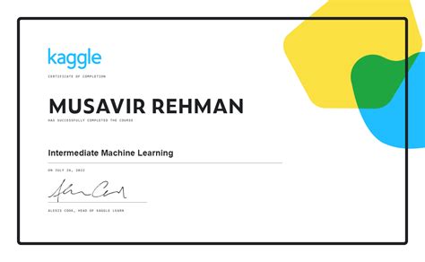 Musavir Rehman Completed The Intermediate Machine Learning Course On