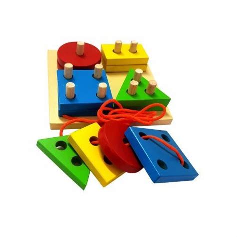 Geometric Shape Matching Four Column Blocks Wooden Brown Polished