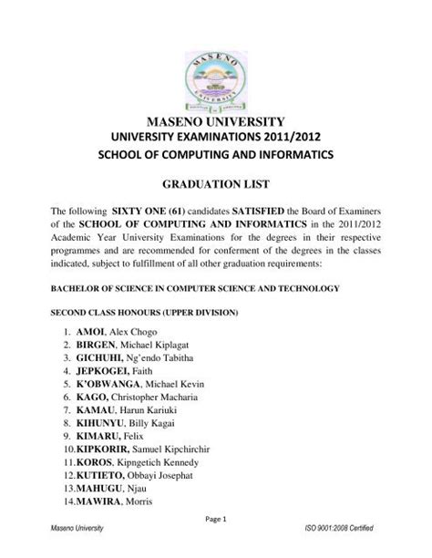 Bachelor Programmes List Maseno University