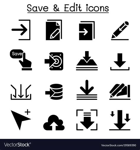 Save Edit Data Icon Set Royalty Free Vector Image