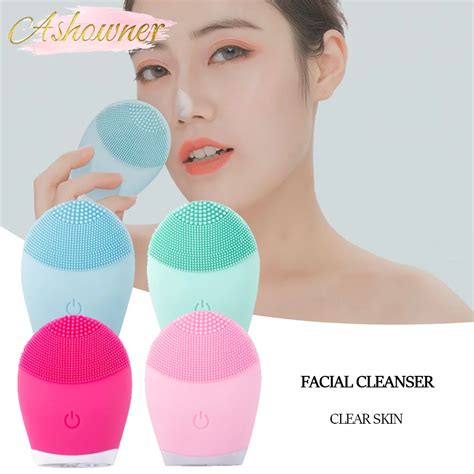 실리콘 페이셜 클렌징 브러시 전기 얼굴 청소 장치 페이셜 마사지 스킨 케어 음파 진동 깊은 모공 청소 브러시파워 페이셜 클렌징 기기 Aliexpress