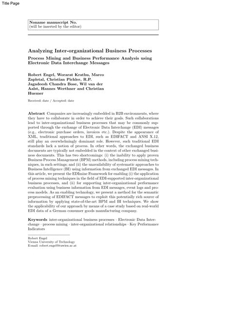 Pdf Analyzing Inter Organizational Business Processes