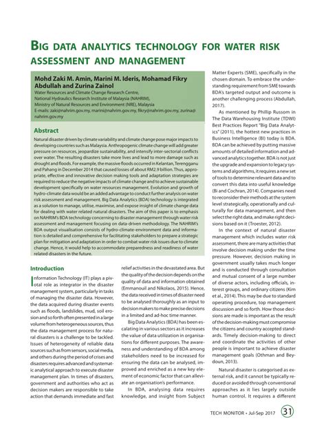 Pdf Big Data Analytics Technology For Water Risk Assessment And