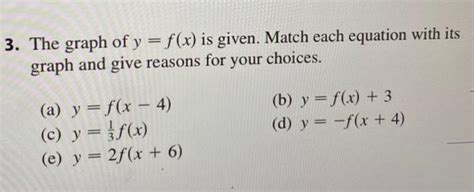 Solved 3 The Graph Of Y F X Is Given Match Each Equation