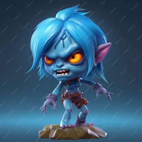 Premium Ai Image A Blue Troll With Blue Hair And Orange Eyes Stands