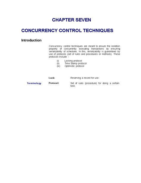 Chapter Eight Concurrency Control Chapter Seven Concurrency Control Techniques Introduction