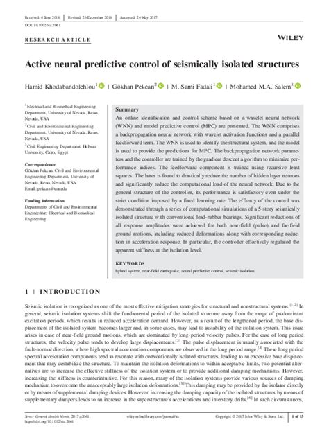 Pdf Active Neural Predictive Control Of Seismically Isolated Structures M Fadali