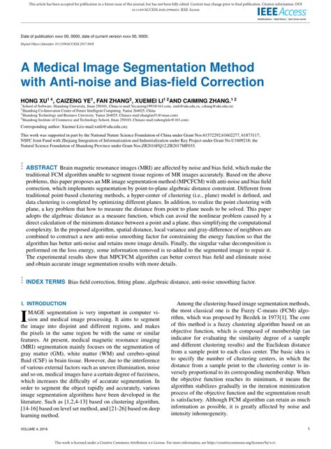 Pdf A Medical Image Segmentation Method With Anti Noise And Bias Field Correction