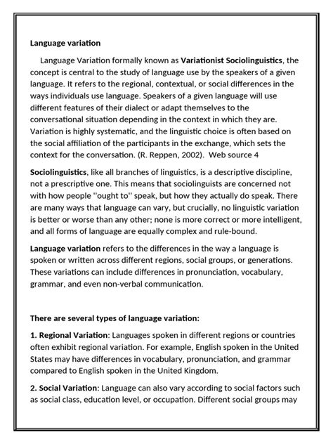 Language Variation Pdf Sociolinguistics Dialect