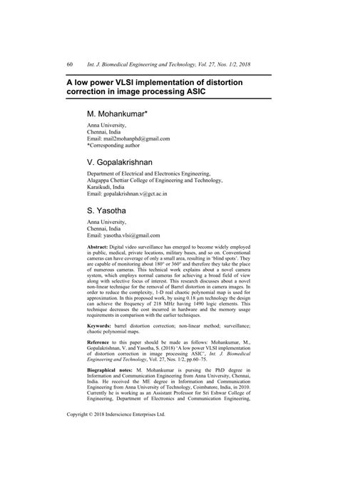 Pdf A Low Power Vlsi Implementation Of Distortion Correction In Image