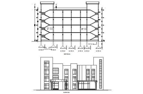 Elevation And Section Of Hotel Building In Autocad 2d Drawing Cad File Dwg File