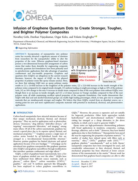 Pdf Infusion Of Graphene Quantum Dots To Create Stronger Tougher And Brighter Polymer Composites