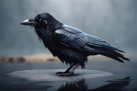 Premium Ai Image A Crow With A Black Beak Sits On A Ice Premium Ai Image A Crow With A Black Beak Sits On A Ice