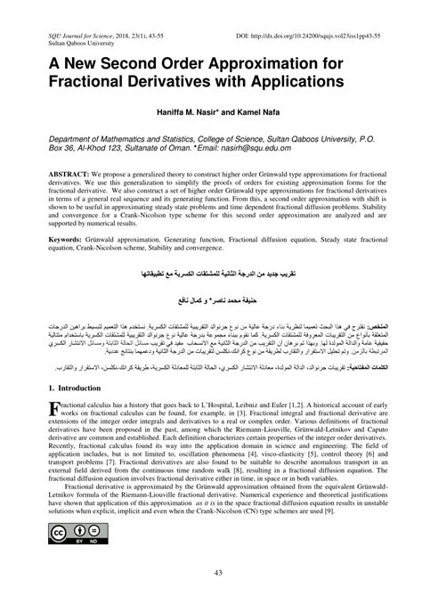 Pdf A New Second Order Approximation For Fractional Derivatives With