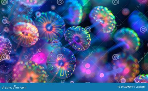 Colorful Microscopic Image Of A Group Of Dinoflagellates A Type Of Algae Known For Their Ability