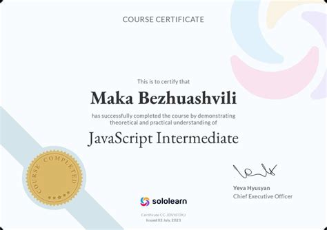 Maka Bezhuashvili On Linkedin Javascript Certificate Sololearn