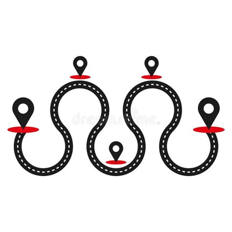 Road Map Icon Black Curved Path Route With Markers Travel Vector Illustration Stock