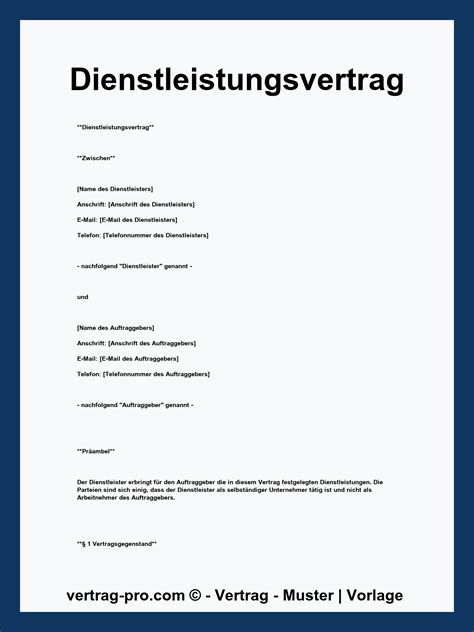 Dienstleistungsvertrag Vorlage Word