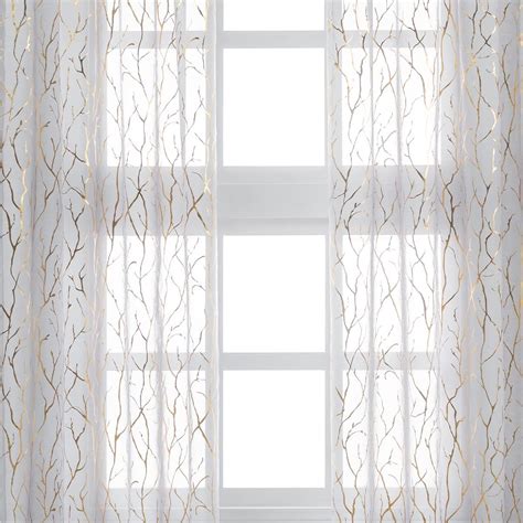 Buy Kotile Tree Curtains For Living Room Gold Foil Tree Branch Sheer Curtains Inch Length
