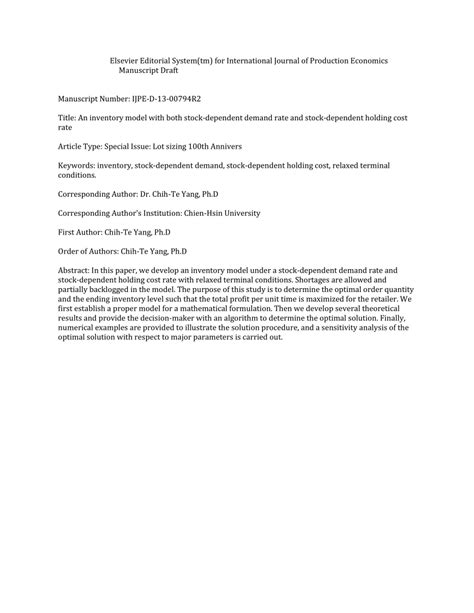 Pdf An Inventory Model With Both Stock Dependent Demand Rate And