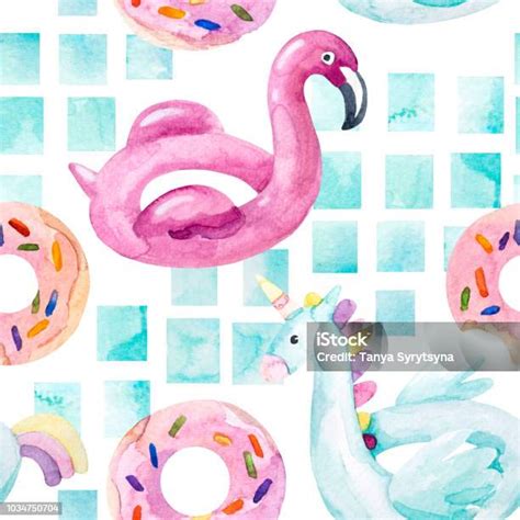 물 색깔 플라밍고 유니콘 풀 플 로트 링 도넛 Lilo 파란 수영장에 떠 공기 주입에 대한 스톡 벡터 아트 및 기타 이미지 공기 주입 기하 도형 낙서 드로잉 Istock