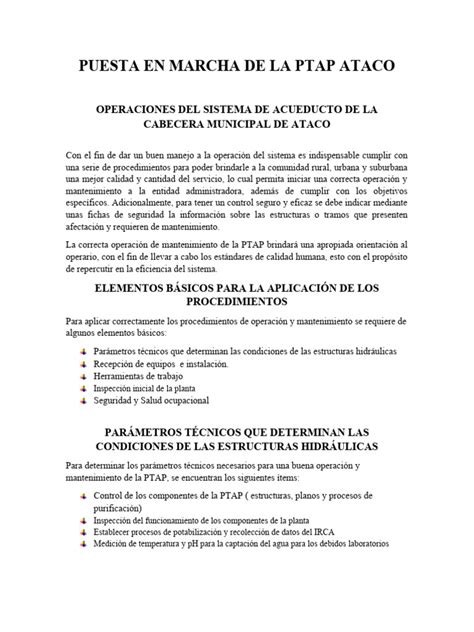 Puesta En Marcha De La Ptap Ataco Pdf