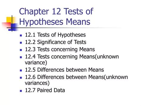 Ppt Chapter 12 Tests Of Hypotheses Means Powerpoint Presentation Free Download Id 1748947