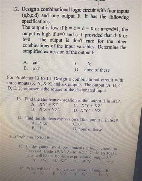 solved 12 design a combinational logic circuit with four