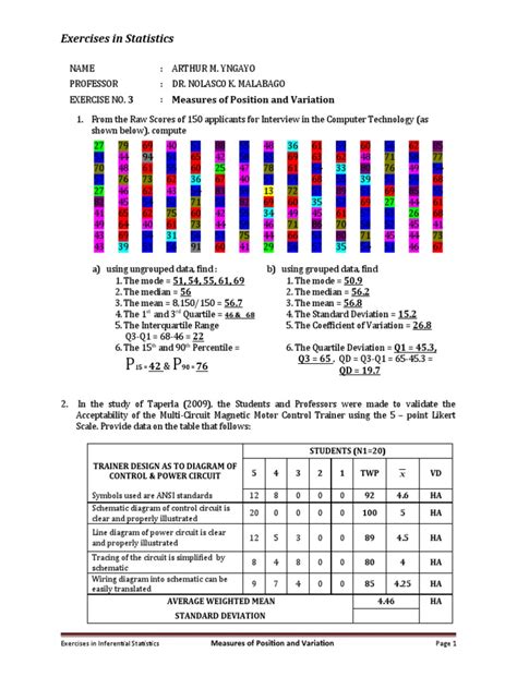 Statistics Exercise No 3 Pdf Teaching Mathematics