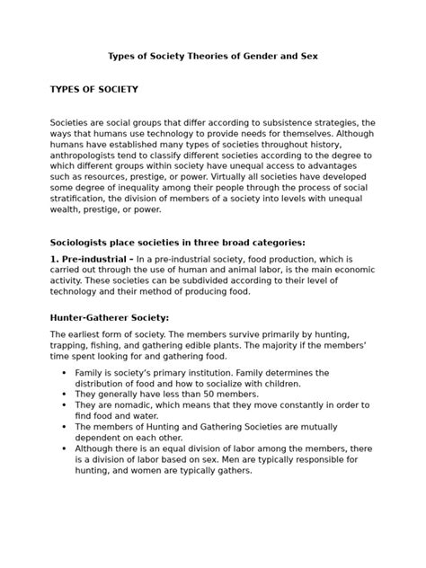 Types Of Society Theories Of Gender And Sex Pdf