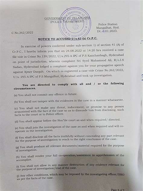 Hyderabad Police Give 41a Crpc Notice To Goshamahal Mla Raja Singh On Ajmer Dargah Comments