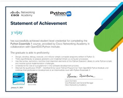Yatham Vijay On Linkedin Pythoncertification Cisco Codingjourney