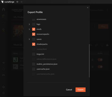 Exporting a Modpack for CurseForge Project Submission: CurseForge support