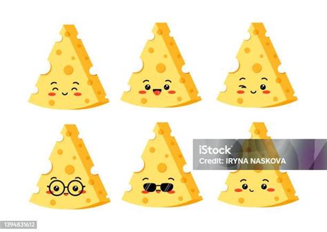 구멍이있는 삼각형 치즈는 흰색 배경에 고립 된 이모티콘 벡터 세트를 슬라이스합니다 윙크에 대한 스톡 벡터 아트 및 기타 이미지 윙크 일러스트레이션 치즈 Istock