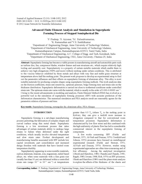 Pdf Advanced Finite Element Analysis And Simulation In Superplastic