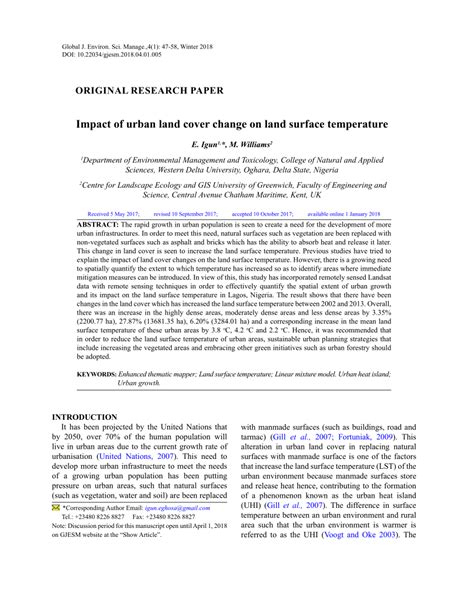 PDF Impact Of Urban Land Cover Change On Land Surface Temperature