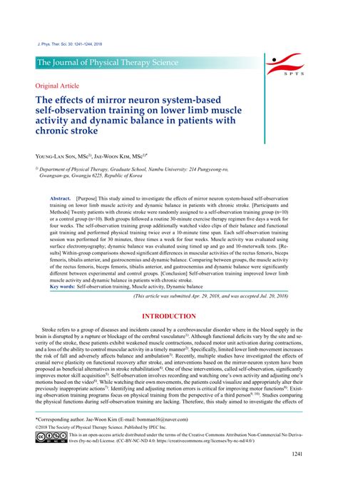 Pdf The Effects Of Mirror Neuron System Basedself Observation Training On Lower Limb Muscle