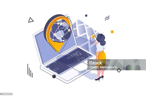 3d 아이소메트릭 디자인의 운송 물류 개념 수출입 화물 서비스의 글로벌 배송 회사에서 일하는 여성 웹 그래픽을 위한 아이소메트릭