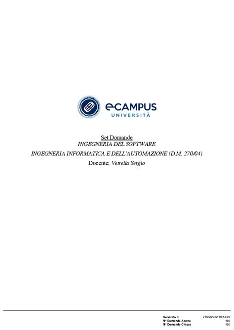 Ingegneria Del Software Set Domande Ingegneria Del Software