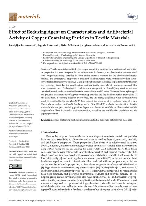Pdf Effect Of Reducing Agent On Characteristics And Antibacterial Activity Of Copper